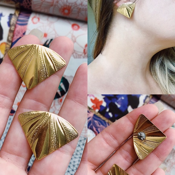 Vintage | Jewelry | Vintage Gold Tone Triangle Earrings | Poshmark